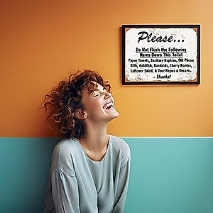 Do Not Flush Down Toilet- Napkins, Bombs, Hope & Dreams Home Decor - Funny Vintage Bathroom Sign Distressed Wall Art For Retro Bathroom Décor, Bar Decor, Man Cave -Restaurants - Unframed - 8 x 10