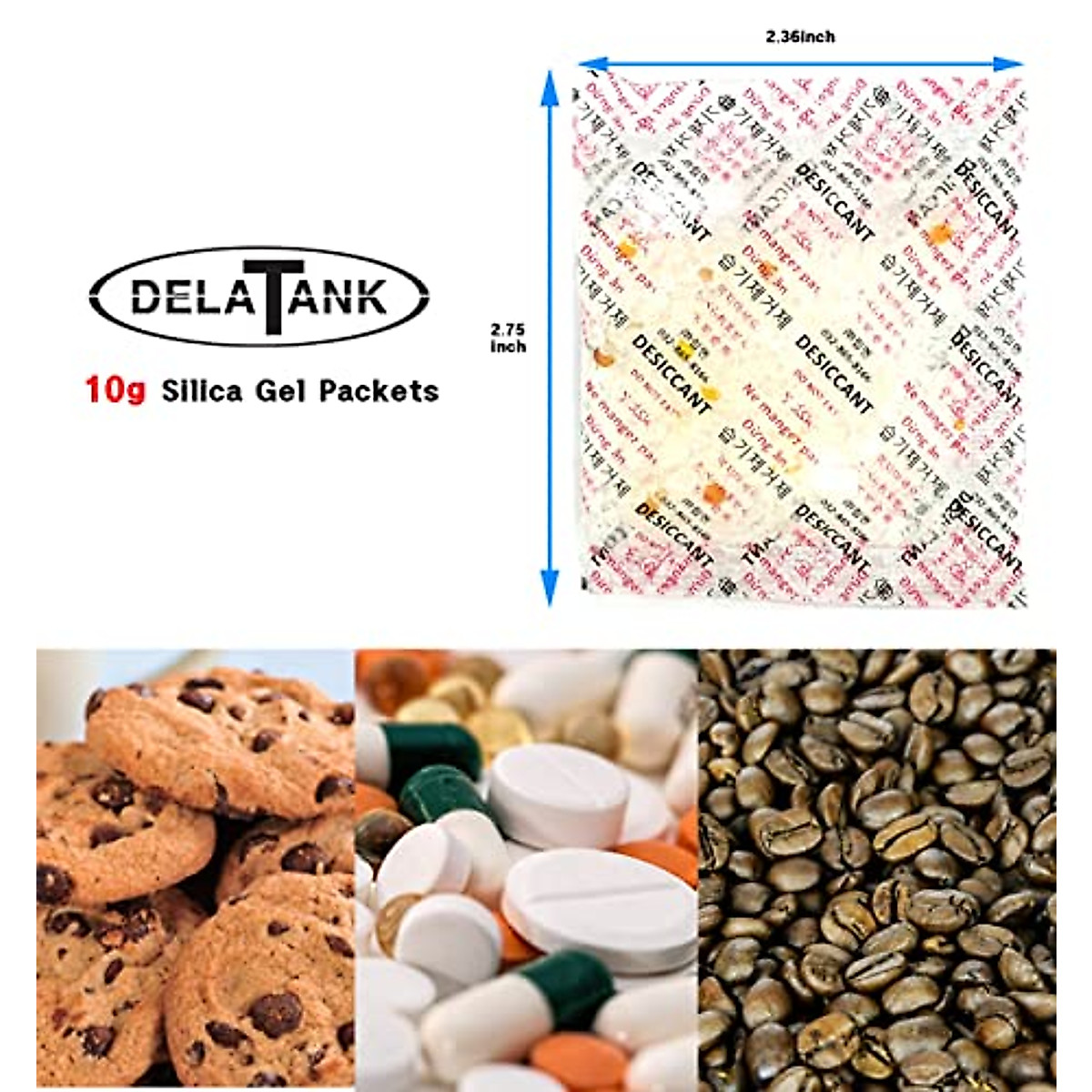 Delatank 2000cc Oxygen Absorbers Food Storage for Long Term Food Storage - (10 X Vacuum PACKS OF 4) 10g Silica Gel Packs Desiccant (10 X Vacuum PACKS OF 1)