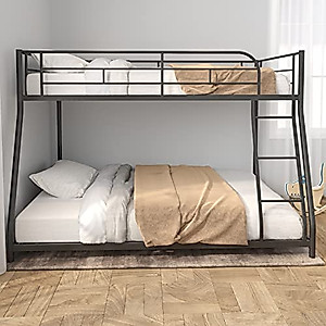Twin Over Full Metal Bunk Bed with Ladder & Safety Guard Rails,Low Bunkbeds w/Sturdy Steel Slat Support, for Kids Teens Adults,Space Saving & No Box Spring Need,Black