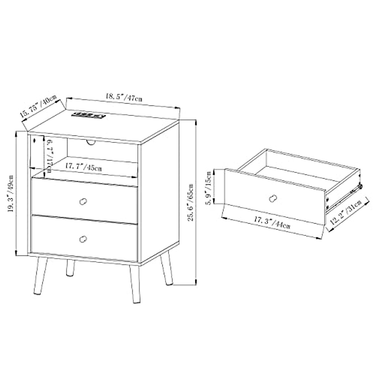 OBRICOL Night Stand,Charging Station Side Table, Functional End Table for Bedroom,Living Room (White)