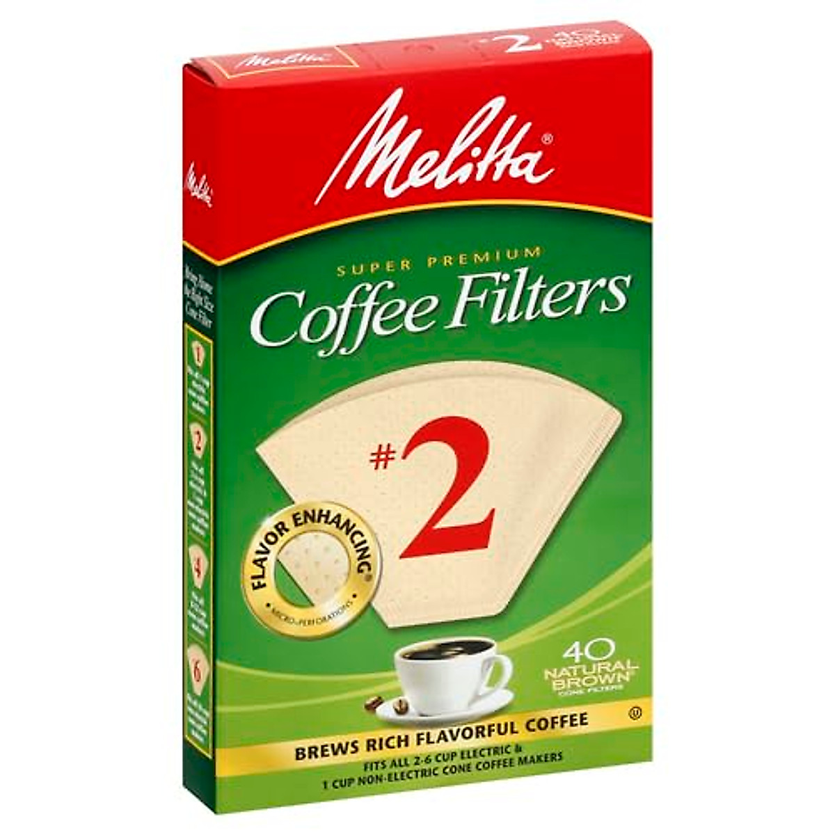 Melitta #2 Cone Coffee Filters, Natural Brown, 40 Count