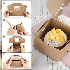 Farielyn-X 81 Packs Brown Bakery Boxes with Window Portable Single Individual Cupcake Boxes 4x4x2.5 Inches Kraft Paper Gift Boxes Holders for Pastries, Small Cakes, Cookies, Cupcakes