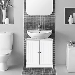 Kcelarec Bathroom Pedestal Sink Storage Cabinet, Bathroom Wood Storage Cabinet with 2 Doors, Pedestal Under Sink Organizer Cabinet with Internal Shelf,White