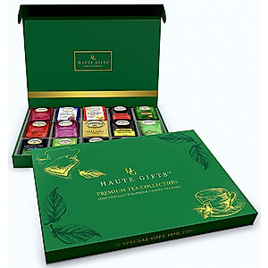 Tea Bags Sampler Assortment Variety Pack Gift Box 45 Count Tea Bags & 10 Honey Sticks - Perfect Variety - English Breakfast, Green, Black, Herbal, Chai Tea and more (Green)