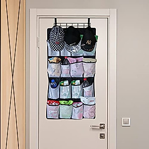 meluke Over The Door Hooks Organizer with 16 Large Pockets and 7 Coat Hooks, Over The Door Hook Door Hanger