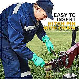 Goreks Bent Handle Hitch Pin with Chain and Lynch Pin 7/8” x 5 1/8” Trailer Coupler Pin for Secure Mounting of Hitches, Towing Wagons and, Farm Equipment