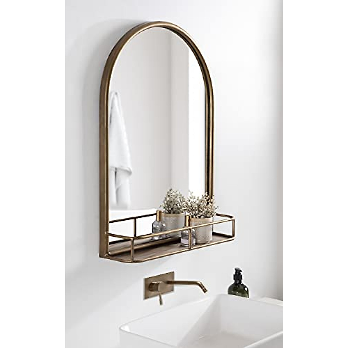 Kate and Laurel Estero Modern Arched Mirror with Shelf, 20 x 28, Gold, Transitional Arch Mirror for Wall
