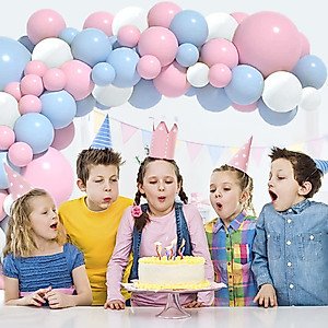 Gender Reveal Balloon Arch Kit 124 Pcs Pink and Blue and White Balloons Garland Kit for Boys Girls Gender Reveal Decorations Wedding Baby Shower Birthday Party Decorations, 5+10+12+18 inch