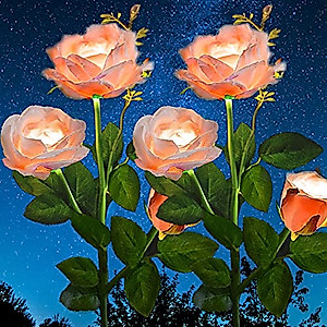 Solar Decorative Stake Rose Flower Lights for Yard Outdoor Porch Garden Memorial Cemetery Backyard Decor Flower Bed Decoration (2 Pack, Pink)