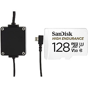 Garmin 010-12530-03 Parking Mode Cable, 6.60" x 2.70" x 2.00", Black & SanDisk 128GB High Endurance Video MicroSDXC Card with Adapter for Dash Cam and Home Monitoring Systems