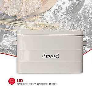 Home Basics Tin Canister Collection, 13-Liter Bread Box with Cover, Kitchen Food Storage Organization, Ivory