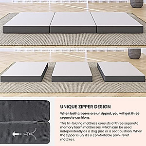BedStory Folding Mattress with Carry Bag, Tri Fold Memory Foam Foldable Mattress with Washable Cover Non-Slip Bottom, Trifold Mattress Topper for Floor RV, CertiPUR-US Certified, Queen Size 4 Inch