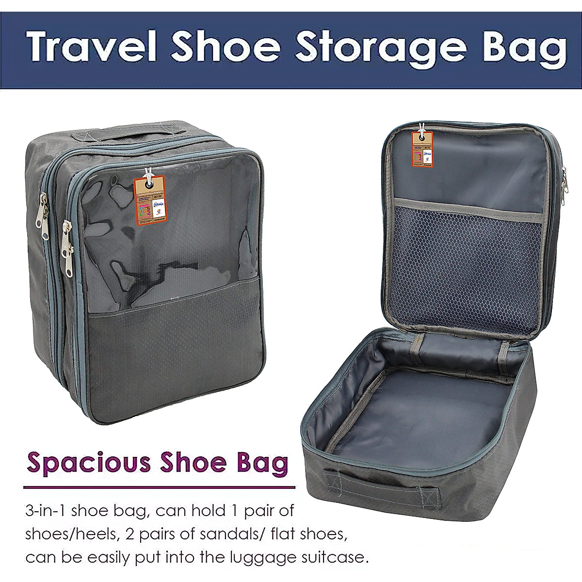 atorakushon® Shoe Bag Travel Organizer Pouch Waterproof Portable Storage Organizer Shoe Pouch Shoe Bag Cover Grey