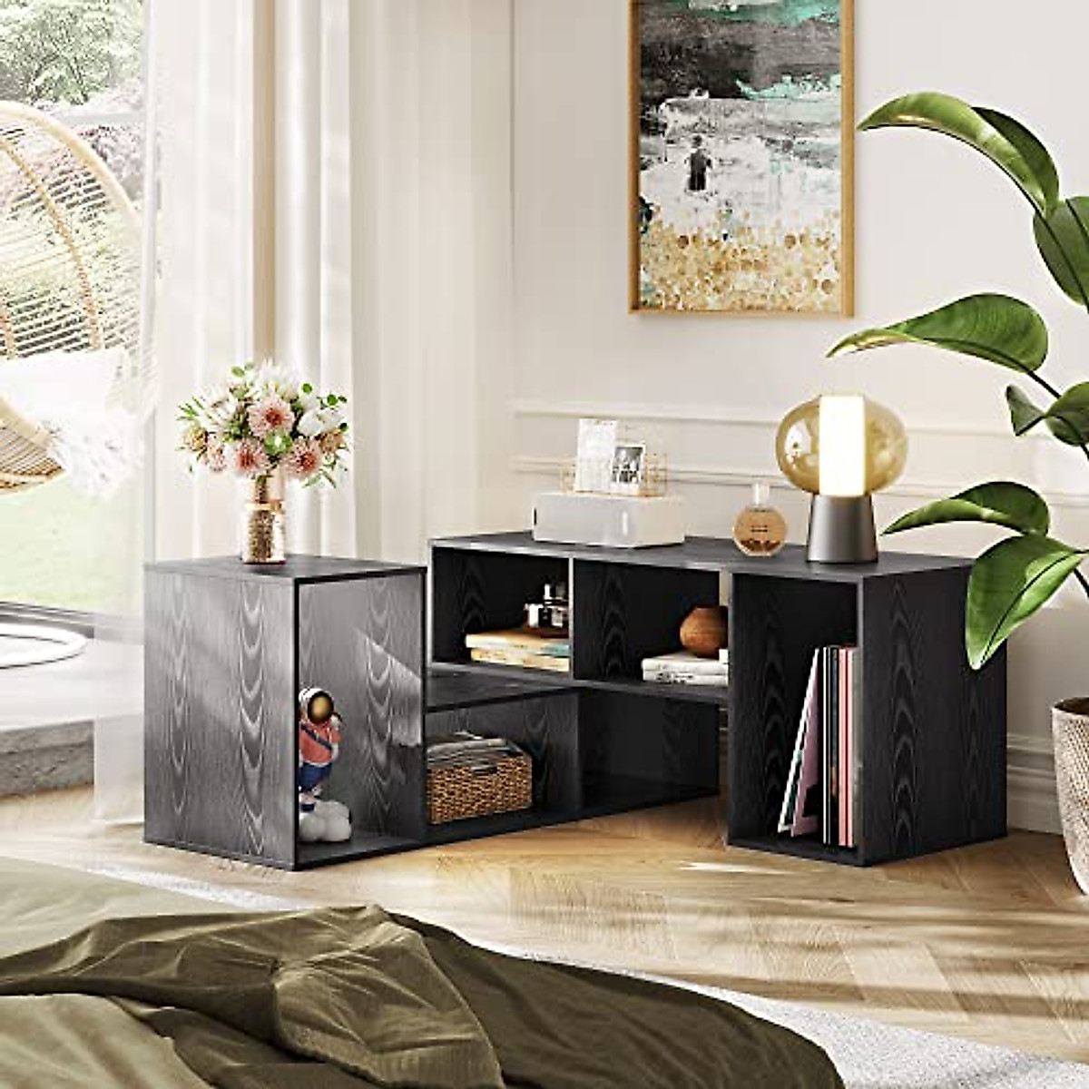 DEVAISE Flat Screen TV Stand for 65 75 inch TV, Modern Entertainment Center with Storage Shelves, Media Console Bookshelf for Living Room, Black…