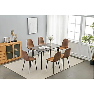 HomyCasa Dining Chairs Set of 2, Modern Mid-Century Kitchen Dining Room Chairs Living Room Side Chairs with Metal Leg Suede Seat for Restaurant Lounge Farmhouse, Rustic Brown, 2PCS (Black)