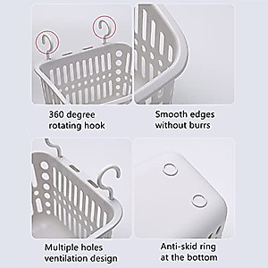 Doitxue 3PCS Plastic Hanging Baskets for Shower, Hanging Basket Organizer with Hooks, Rectangle 8.5Inches Small Hanging Storage Basket (Grey)