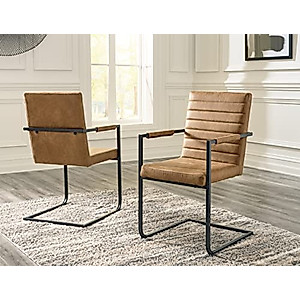 Signature Design by Ashley Strumford Modern Faux Leather Dining Upholstered Arm Chair, Set of 2, Light Brown & Black