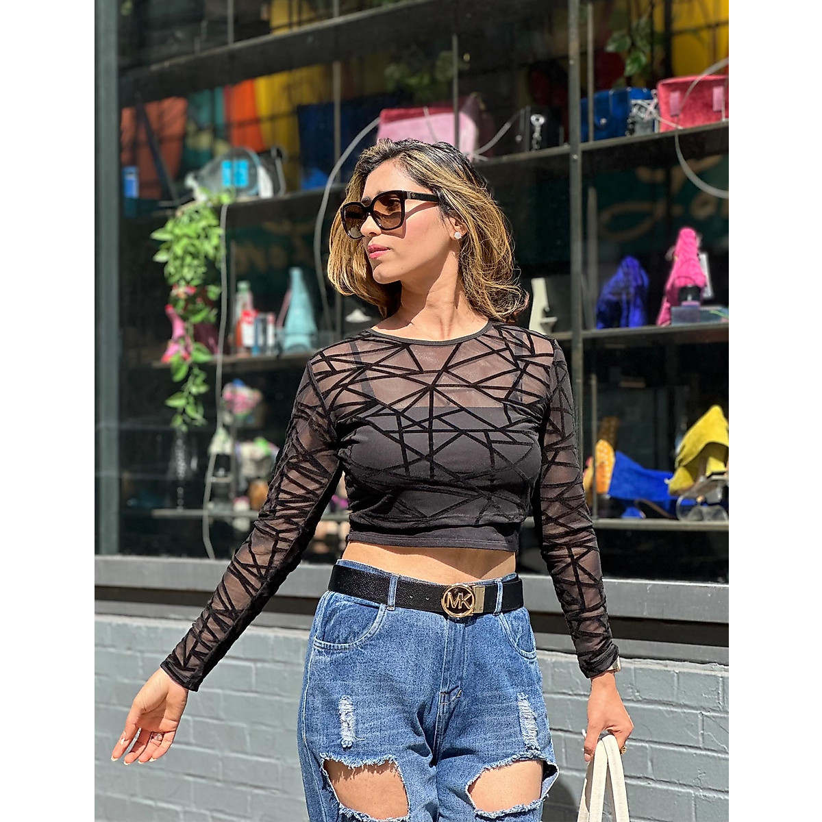 Avidlove Mesh Top Mesh Shirt Mesh Crop Top Sheer Shirts for Women See Through Crop Tops for Women S
