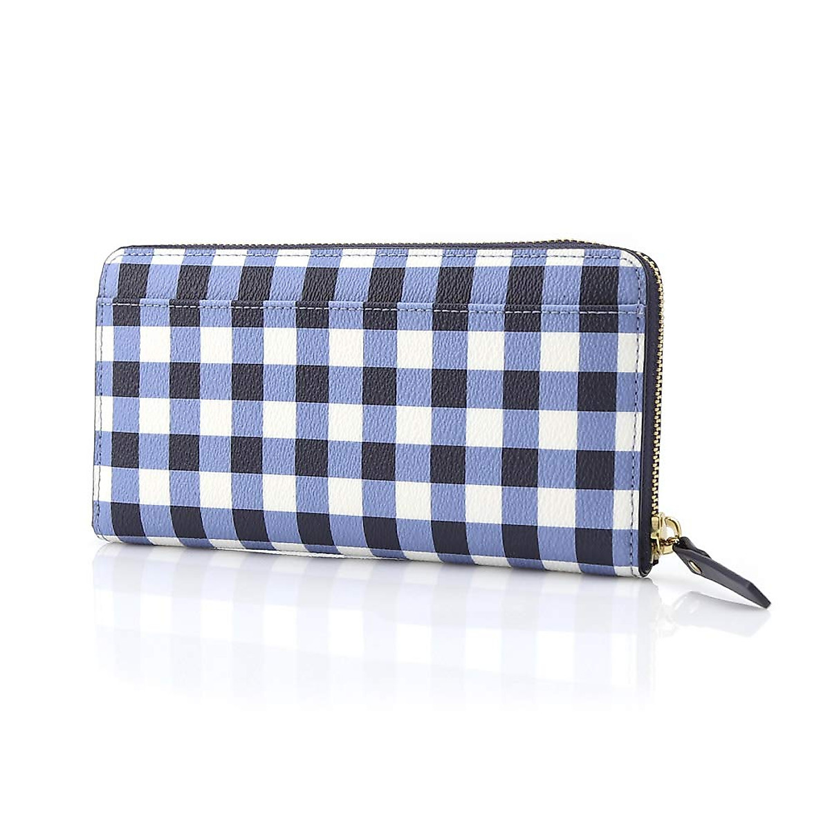 Kate Spade Hyde Lane Gingham Michele Zip Around Wallet New Navy/White