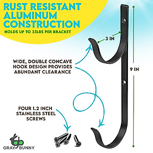 Gray Bunny Pool Pole Hanger, 4 Piece Black Premium Aluminum Swimming Pool Accessories Hook Set, for Telescopic Poles, Skimmers, Leaf Rakes, Nets, Brushes, Vacuum Hose, Garden Tools