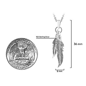 AeraVida Unisex Double Etched Feather Sterling Silver Dangle Necklace