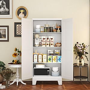 RISTERN White Metal Storage Cabinet, 61" Steel File Cabinet for Home Office, Kitchen Pantry Storage Cabinet with Doors and 3 Adjustable Shelves, Tool Cabinet, for Office, Home, Garage, School