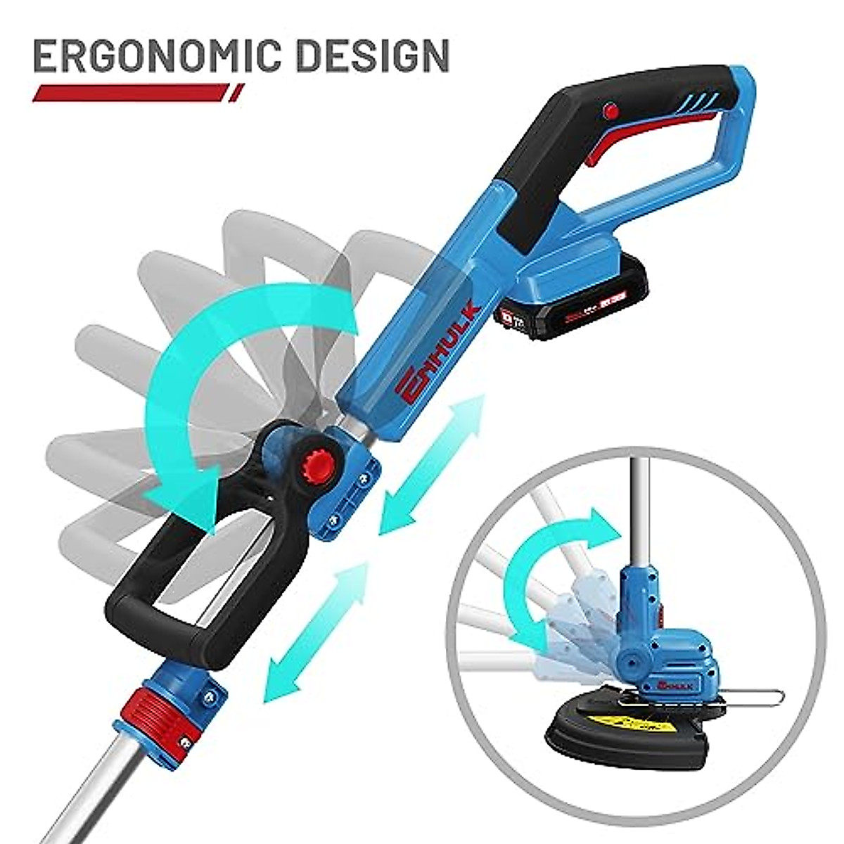 String Trimmer/Edger, Enhulk 20V 12'' Cordless Weed Wacker with Auto-Feed, 2.0Ah Electric Weed Eater, 2 in 1 Grass Edger for Lawns/Yard(Fast Charger Included)