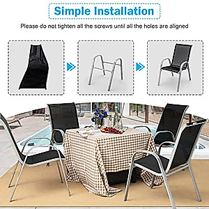 Tangkula Set of 4 Stackable Outdoor Dining Chairs, Patio Chairs with Armrests and Sturdy Steel Frame, Outdoor Armchairs for Lawn, Poolside and Backyard (Gray)