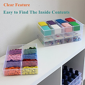 BangQiao 2 Pack Fixed 8 Grids Clear Plastic Organizer Sorting Tray and Transparent Storage Divider Box Container Case for Hardware, Craft, Sewing Kit, Office Supplies, Small Parts