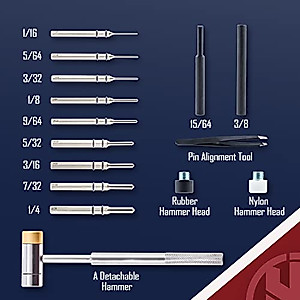 KNINE OUTDOORS 18 PC Pin Punch Set Tool Including Steel Punch and Hammer with Bench Block Ideal for Maintenance