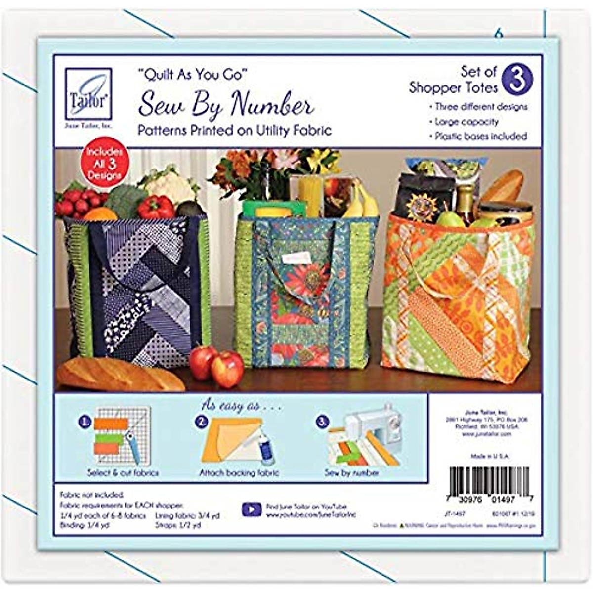 June Tailor Inc Quilt As You Go Shoppers Totes-3pk QAYG Sew/Nbr Utility Shop Tote