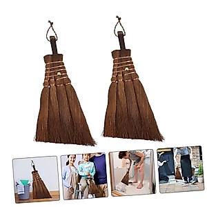 Cabilock 2pcs Small Broom Brush for Desk Counter Cleaning Broom Natural Hand Broom Counter Broom Wedding Broom Straw Broom Kitchen Countertop Broom Sweeper Broom Desk Broom Wood Light Brown