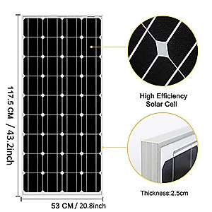 DSJ Monocrystalline Solar Panel 100W 18V Glass Solar Panels High Efficiency Module Pv Power for Rv, Camper, Vehicle Caravan