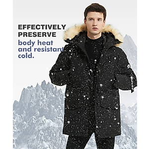 PUREMSX Puffer Jacket Men, Thick Winter Windproof Water Resistant Fur Hood Long Padded Outdoor Parka Coat,Black,X-Small