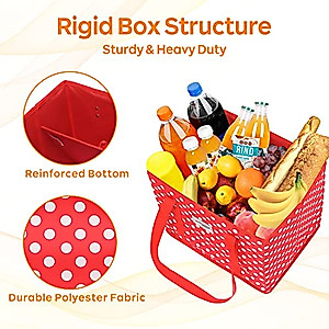 MVSCOCEAN Reusable Grocery Bags, Shopping Cart Bag,Heavy Duty,Hard Bottom Foldable Trunk Organizer,Set of 3 (Polka Dot Red)