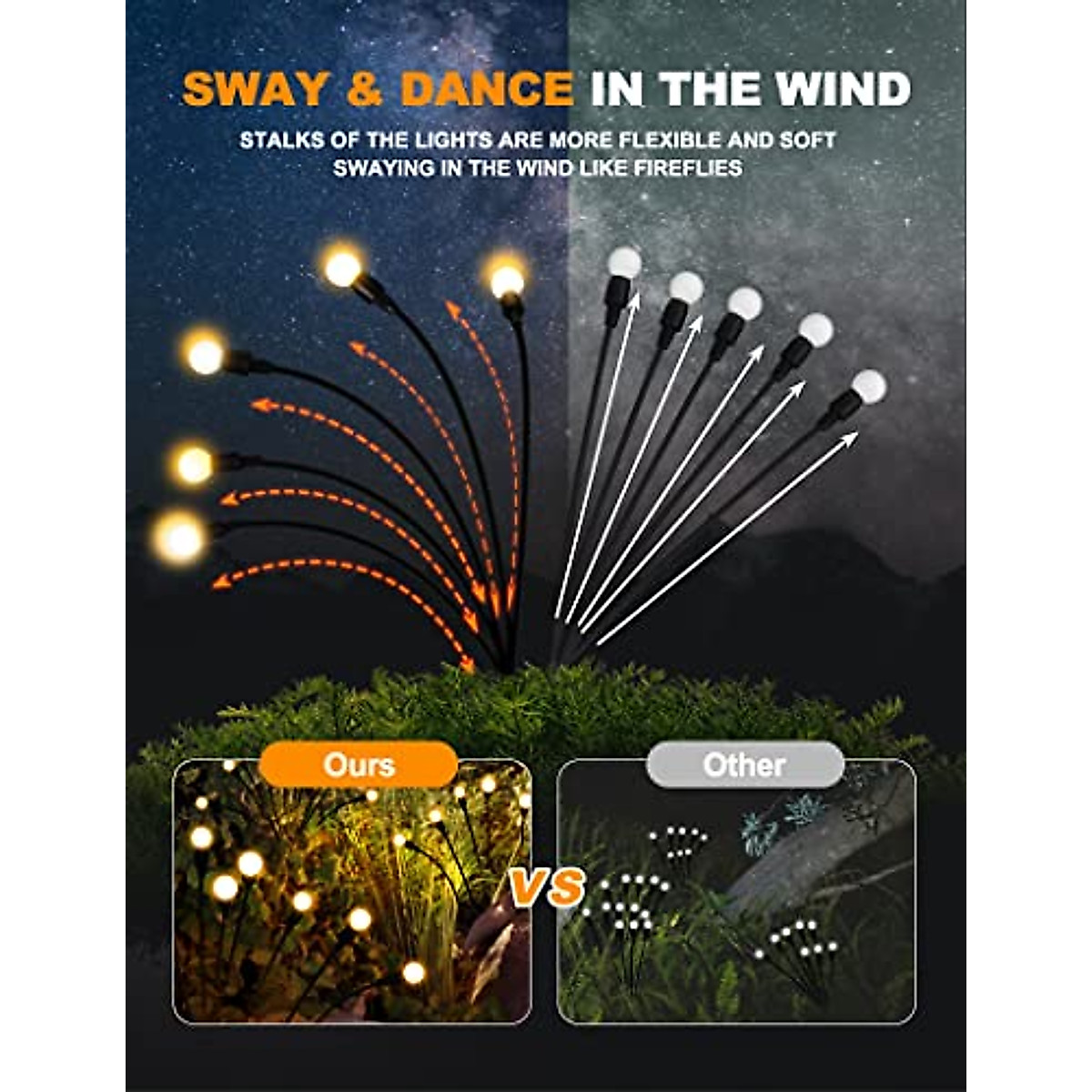 ZIVASA 10LED Starburst Swaying Solar Lights, Firefly Garden Light, Decorative Solar Garden Lights, Outdoor Waterproof Firefly Path Lights for Pathway Yard Patio Landscape, Warm White 2PCS