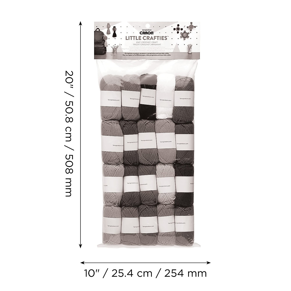 Caron® Little Crafties™ 20 Assorted Acrylic Yarn Skeins 63yd Each for Knitting and Crochet Projects, Multipack Starter Kit