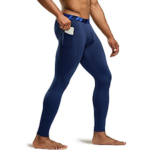 TSLA Men's Thermal Compression Pants, Athletic Sports Leggings & Running Tights, Wintergear Base Layer Bottoms, Pocket Midnight Navy, Medium