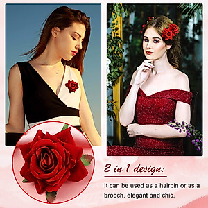 6 Pcs Rose Hair Clip Flower Hairpin Rose Hair Clip Comb Flower Hairpin Rose Brooch Floral Clips Mexican Rose Hair Accessories for Women Wedding Party Mother's Day(Red)