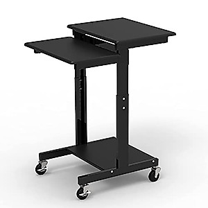 Luxor Adjustable Height Multipurpose Lightweight Rolling Presentation Workstation with 3 Shelves - Black, Perfect for School, Classroom, Office and More