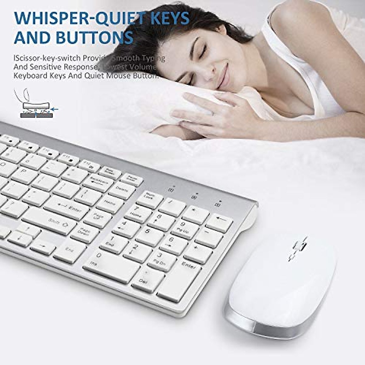 Wireless Keyboard and Mouse Combo - FEDARFOX Dual System Switching Ergonomics Slim Compact Full-Size Keyboard Silent Mouse for Laptop PC,Fully Compatible with mac,iMac,Windows (Silver White)