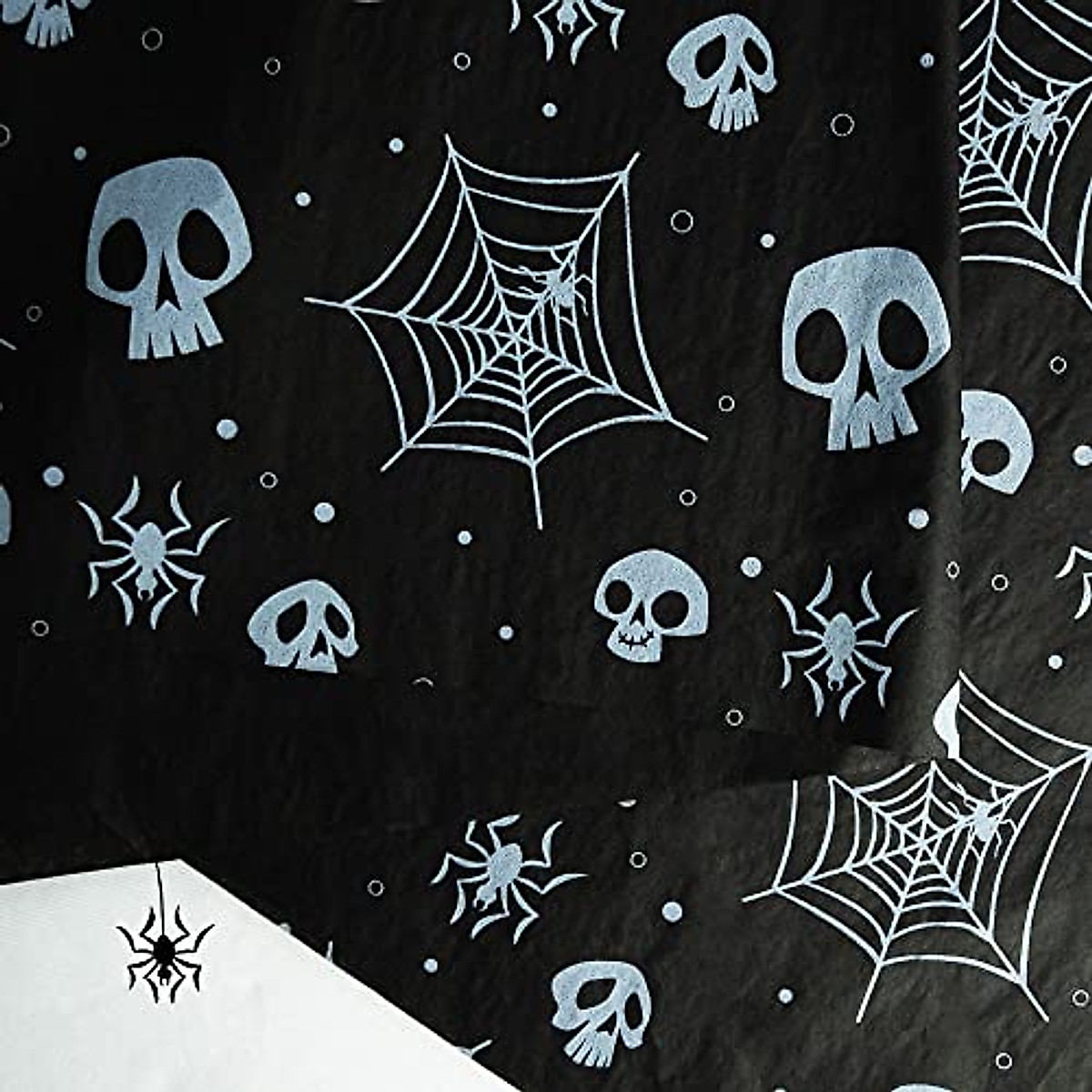 MR FIVE 60 Sheets Black Halloween Tissue Paper Bulk,20"x 14",Halloween Skull Tissue Paper for Gift Bags,Black with White Skull Spider Web Pattern Tissue Paper,Black Tissue Paper for Halloween Party