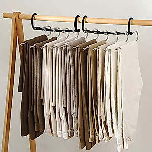 AIR&TREE 4 Pack Pants Hangers Space Saving,Anti-Rust Pants Organizer,Durable and Sturdy Installed Hangers for Pants Scarf Jeans Slack Trousers Ties Towels in Closet,5 in 1(Black)