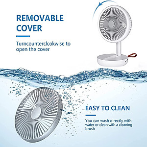 WONGSAM Aroma Diffuser Table Desk Fan, Portable Foldaway Fan, 3600mAh Rechargeable Battery Powered Personal Fan, 4 Speeds Adjusted USB Small Fan for Home Bedroom Travel Office Tent, White