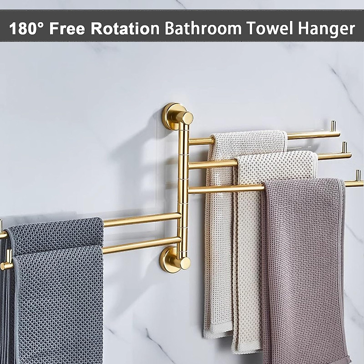 Swivel Gold Bathroom Towel Holder,Swing Out Towel Racks for Bathroom Kitchen,Wall Mount Drying Racks for Laundry,Rustproof Solid Aluminium Towel Hanger Storage Organizer Space Saving Towel Rails