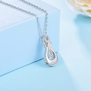 ZGBY S925 Sterling Silver Necklace for Ashes Infinity Urn Necklaces Teardrop Cremation Jewelry for Ashes Keepsake Memorial Pendant for Women Men Loved Ones (White)