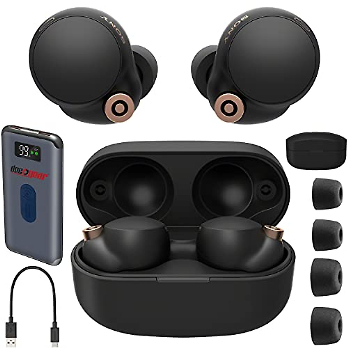 Sony WF-1000XM4 Industry Leading Noise Canceling Truly Wireless Earbud Headphones with Alexa Built-in, Black WF1000XM4/B with Charging Case Bundle with Deco Gear Portable Charger