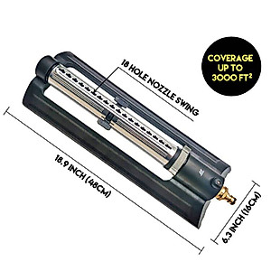 HQMPC Water Sprinkler Oscilating Sprinkler Garden Sprinkler with 2-Way Adjustment and Quick Connect Product Adapter Set Black with 3/4" GHT Nipple