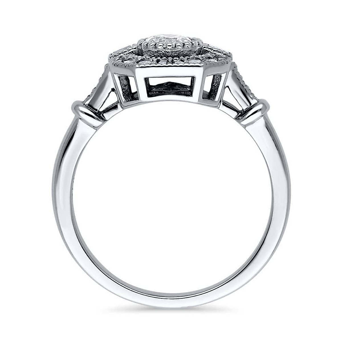 BERRICLE Sterling Silver Art Deco Cubic Zirconia CZ Fashion Ring for Women, Rhodium Plated Size 6