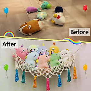 Stuffed Animal Net or Hammock, Macrame Boho Plush Toy Net Hammock for Stuffed Animals Pet Net, Stuffed Animals Corner Hanging Stuffed Animal Storage Holder Net for Kids Room Nursery Playroom